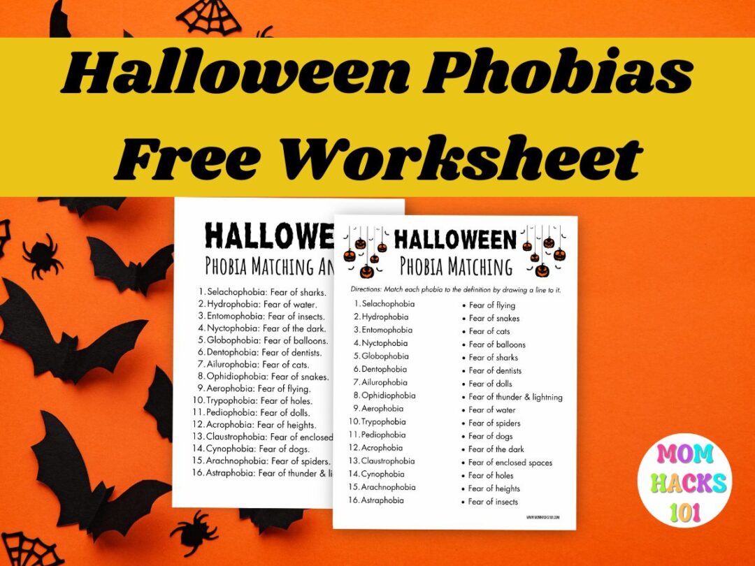 Phobias List PDF Matching Game (Free Halloween Worksheets) - Mom Hacks 101